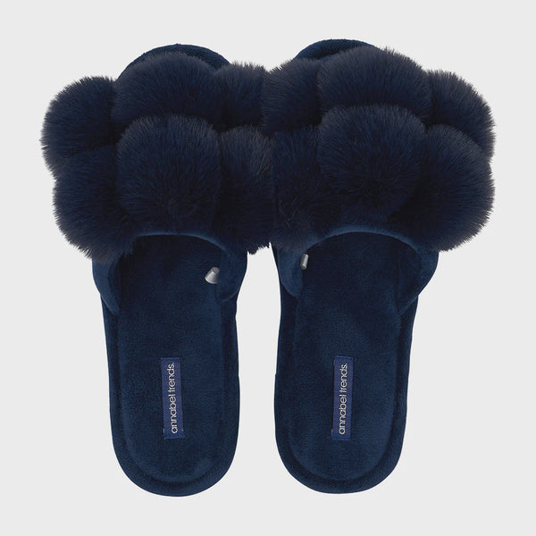 Navy Pom Pom Cosy Slippers - Lilly Cooper
